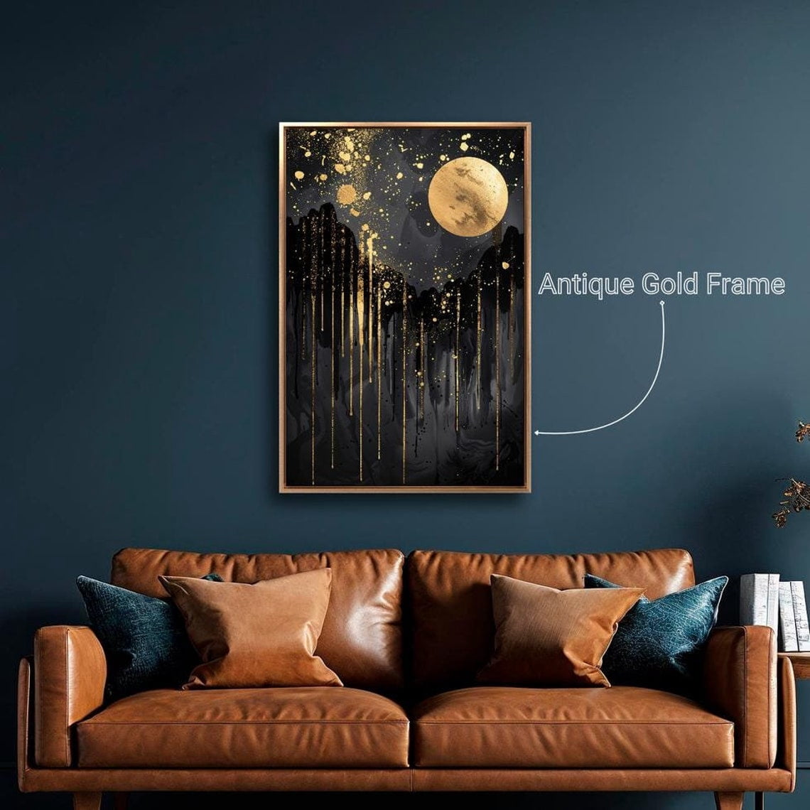 Abstract Moonlit Landscape Wall Art Full Moon In Night Sky Poster ...