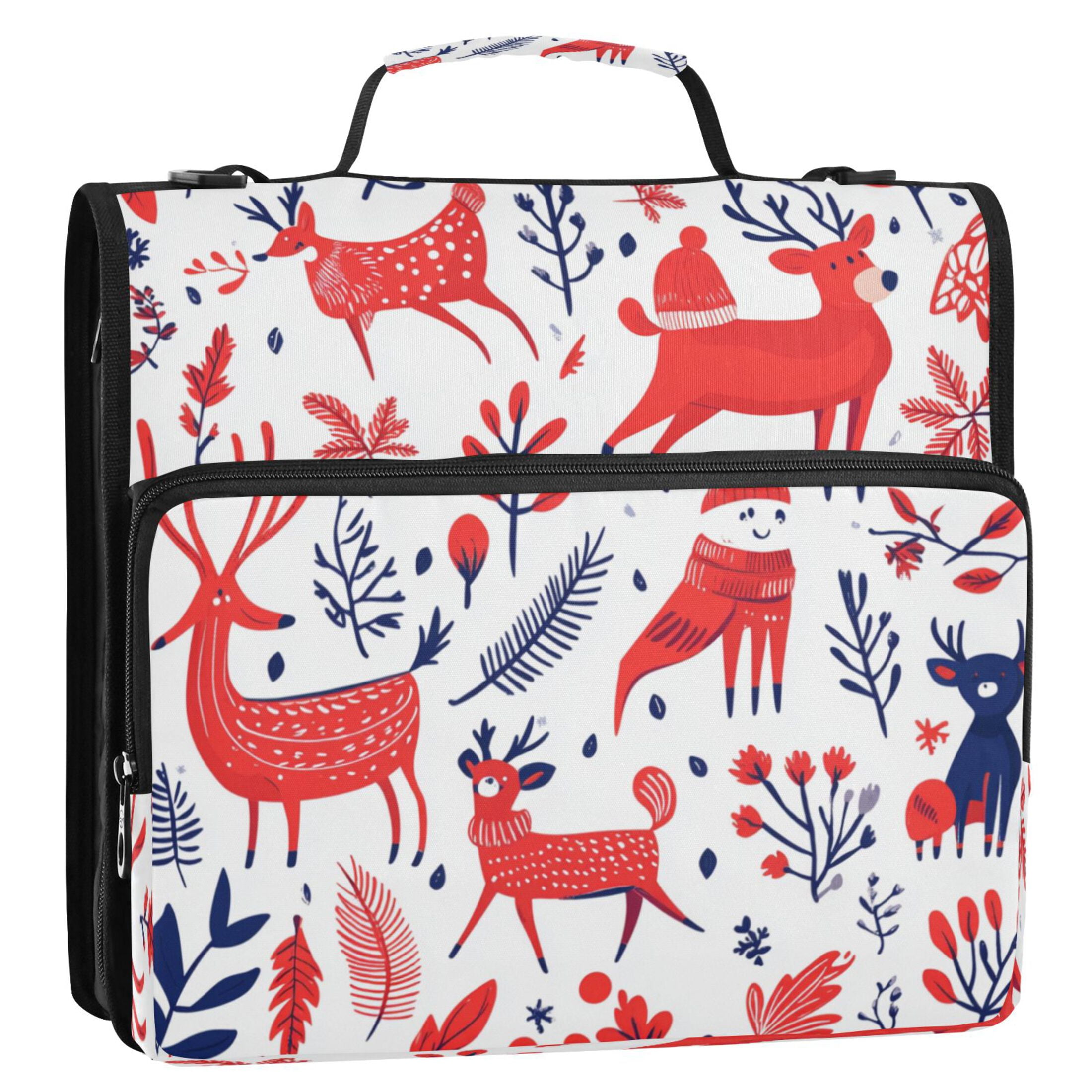 Abstract Moose 3-Ring Binder Bag 13.6x12.4x3.5in Water-Resistant Canvas ...