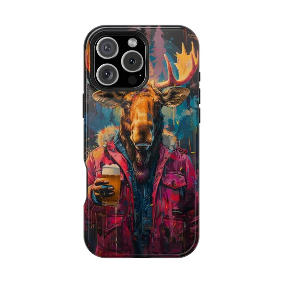 Abstract Moose Artwork Funny Case for iPhone 17 through 11 Pro Max ...