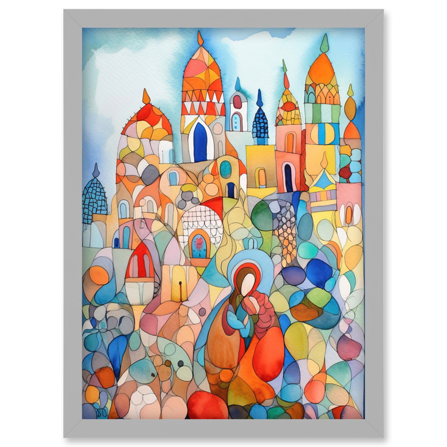 Abstract Moroccan Cityscape Folk Art Artwork Framed Wall Art Print A4 ...
