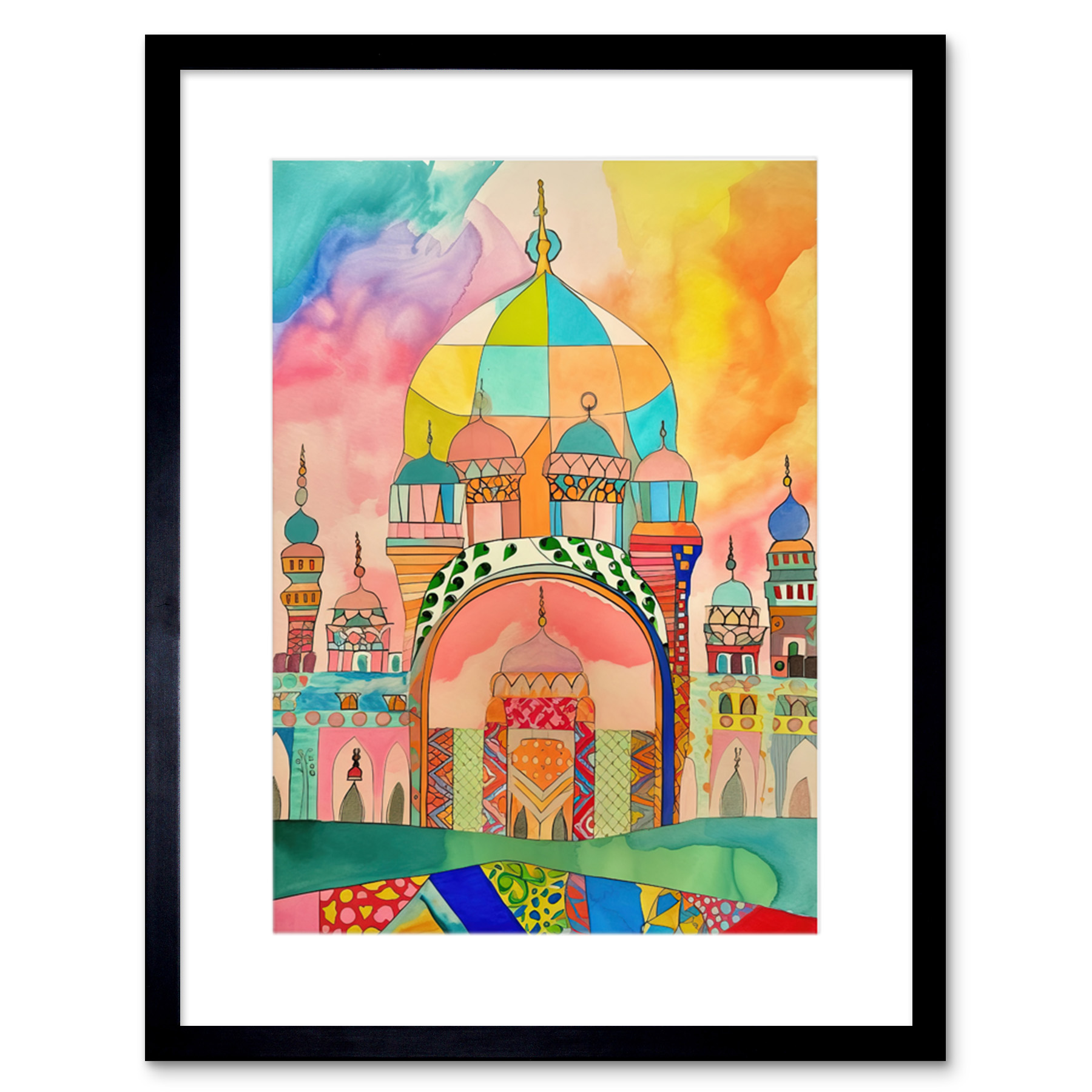 Abstract Mosque Islam Folk Art Artwork Framed Print Wall Art 9X7 Inch ...
