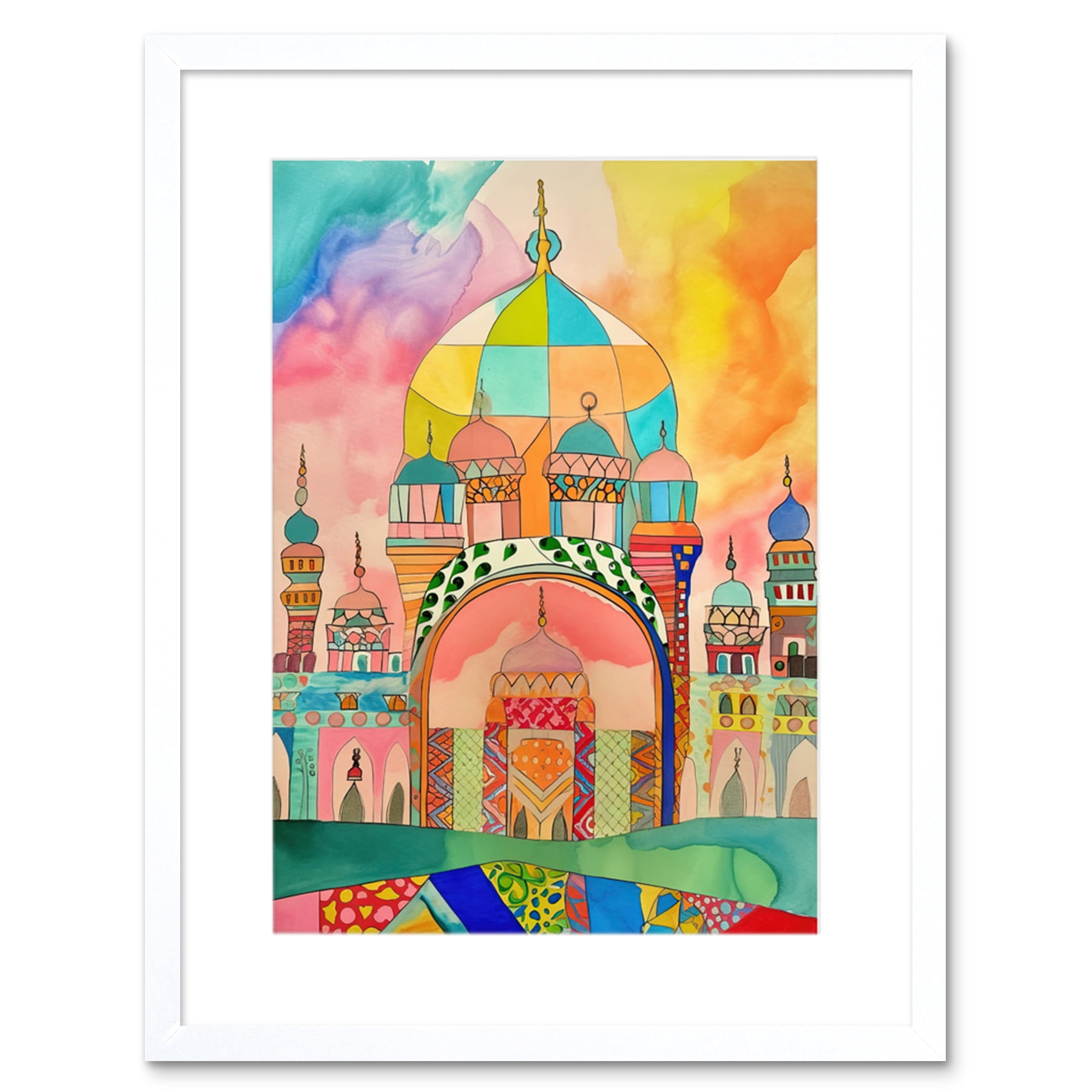 Abstract Mosque Islam Folk Art Artwork Framed Print Wall Art 9X7 Inch ...