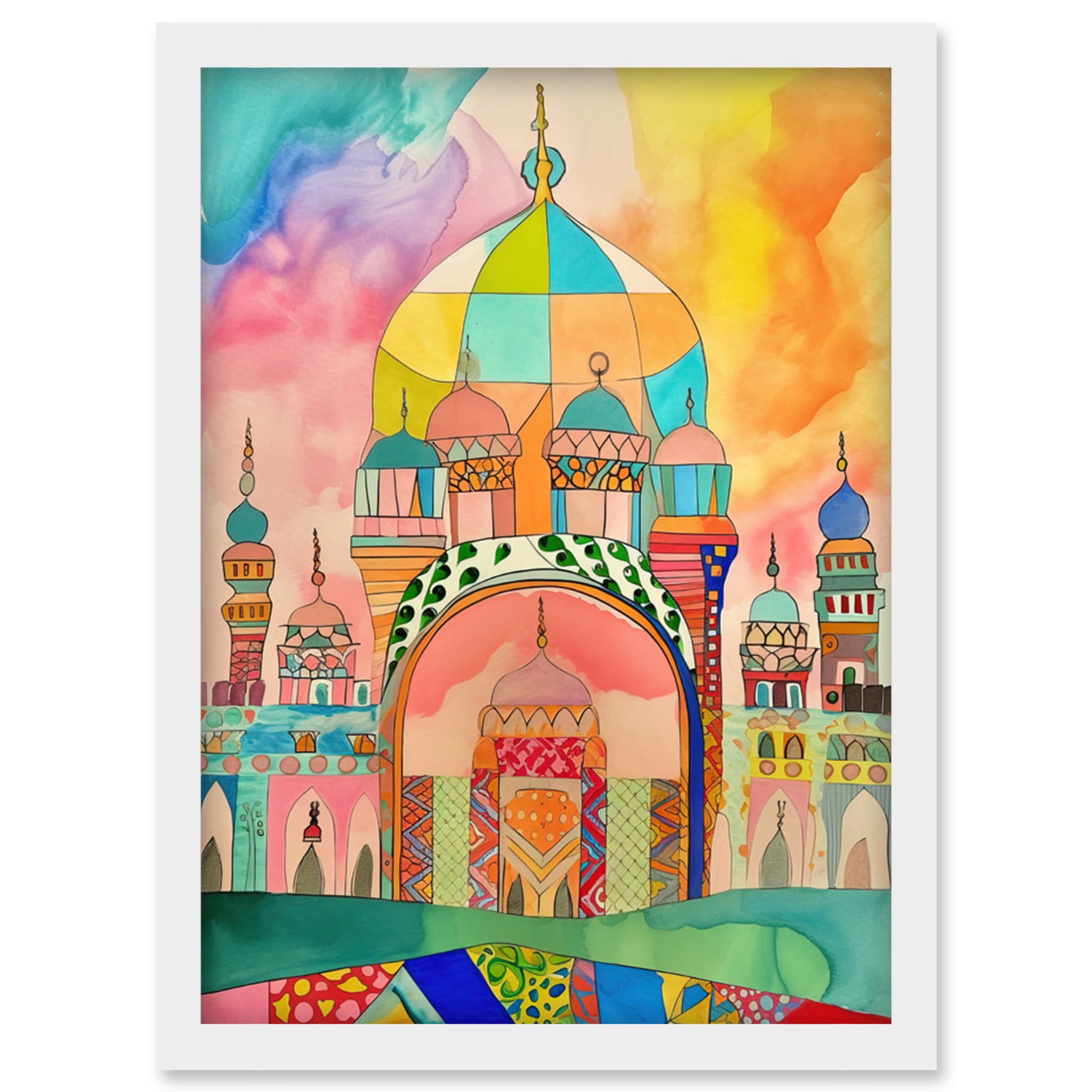 Abstract Mosque Islam Folk Art Artwork Framed Wall Art Print A4 ...