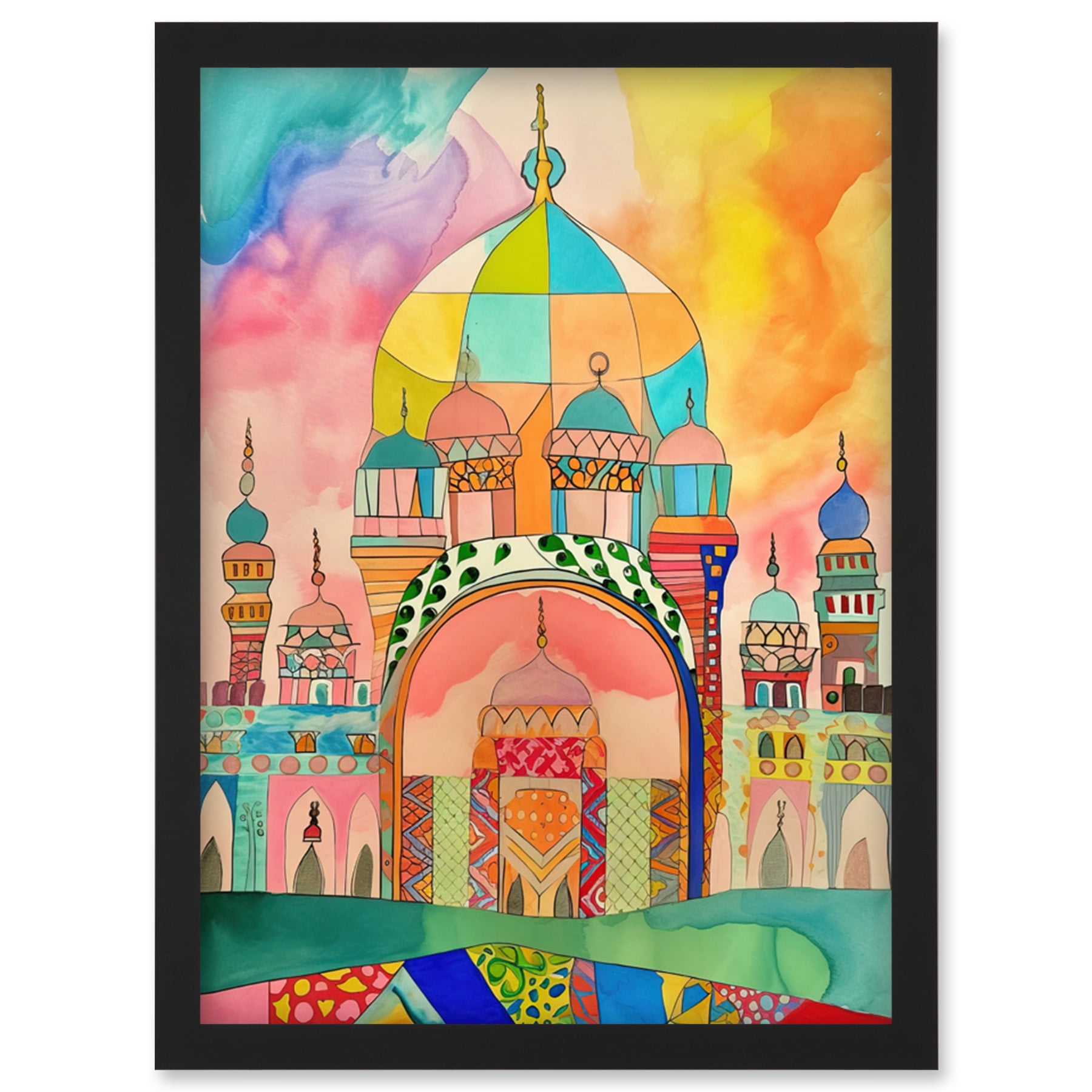 Abstract Mosque Islam Folk Art Artwork Framed Wall Art Print A4 ...