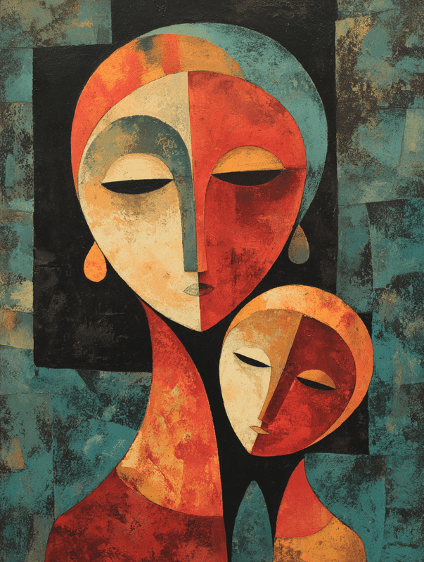 Abstract Mother Child Canvas Print Wall Art, Modern Family Decor for ...