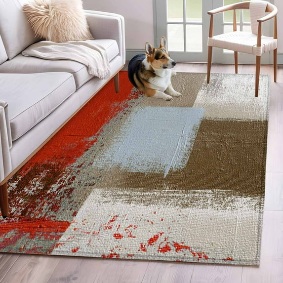 Abstract Mottled Area Rugs 3x5 ft Red Brown Vintage Oil Painting ...