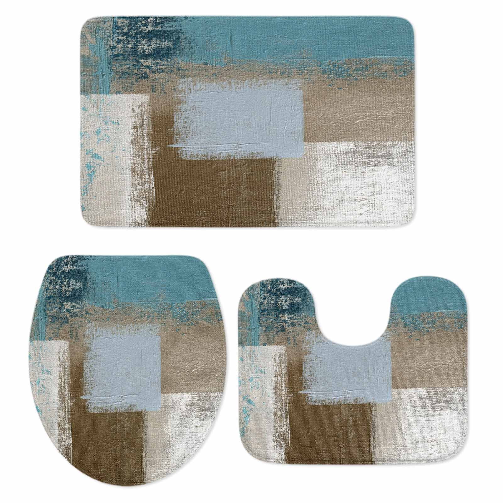 Abstract Mottled Bathroom Rugs Set Teal Brown Vintage Oil Painting ...