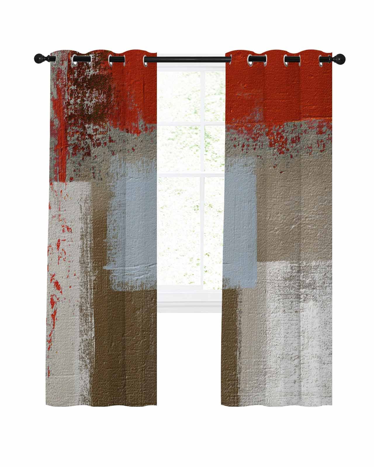 Abstract Mottled Blackout Curtains 72 Inch Length Red Brown Vintage Oil ...