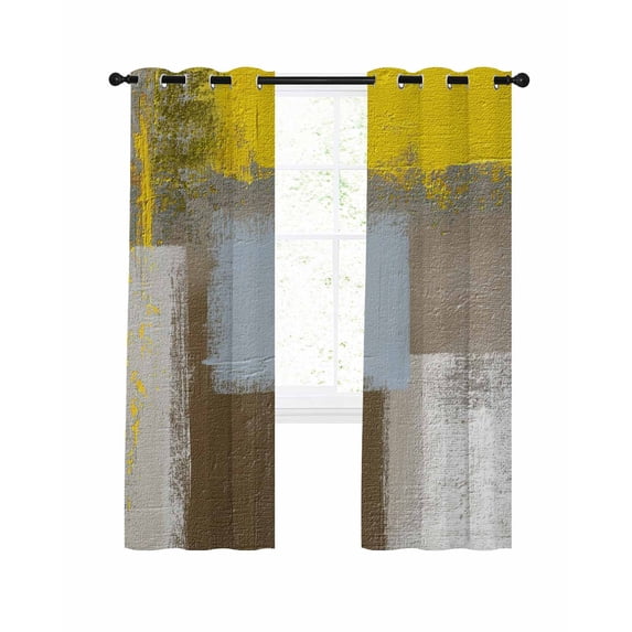 Abstract Mottled Blackout Curtains 84 Inch Length Yellow Brown Vintage ...