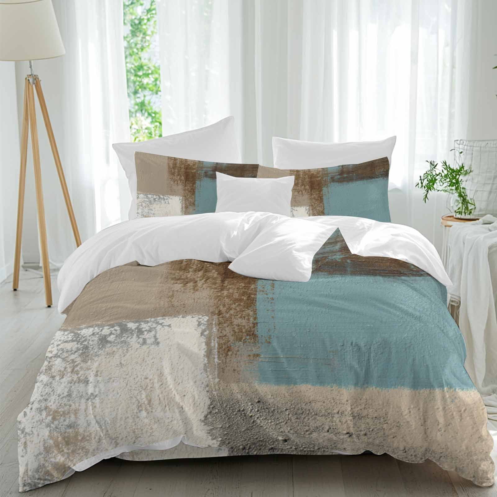 Abstract Mottled California King Duvet Cover Set, Brown Teal Vintage ...