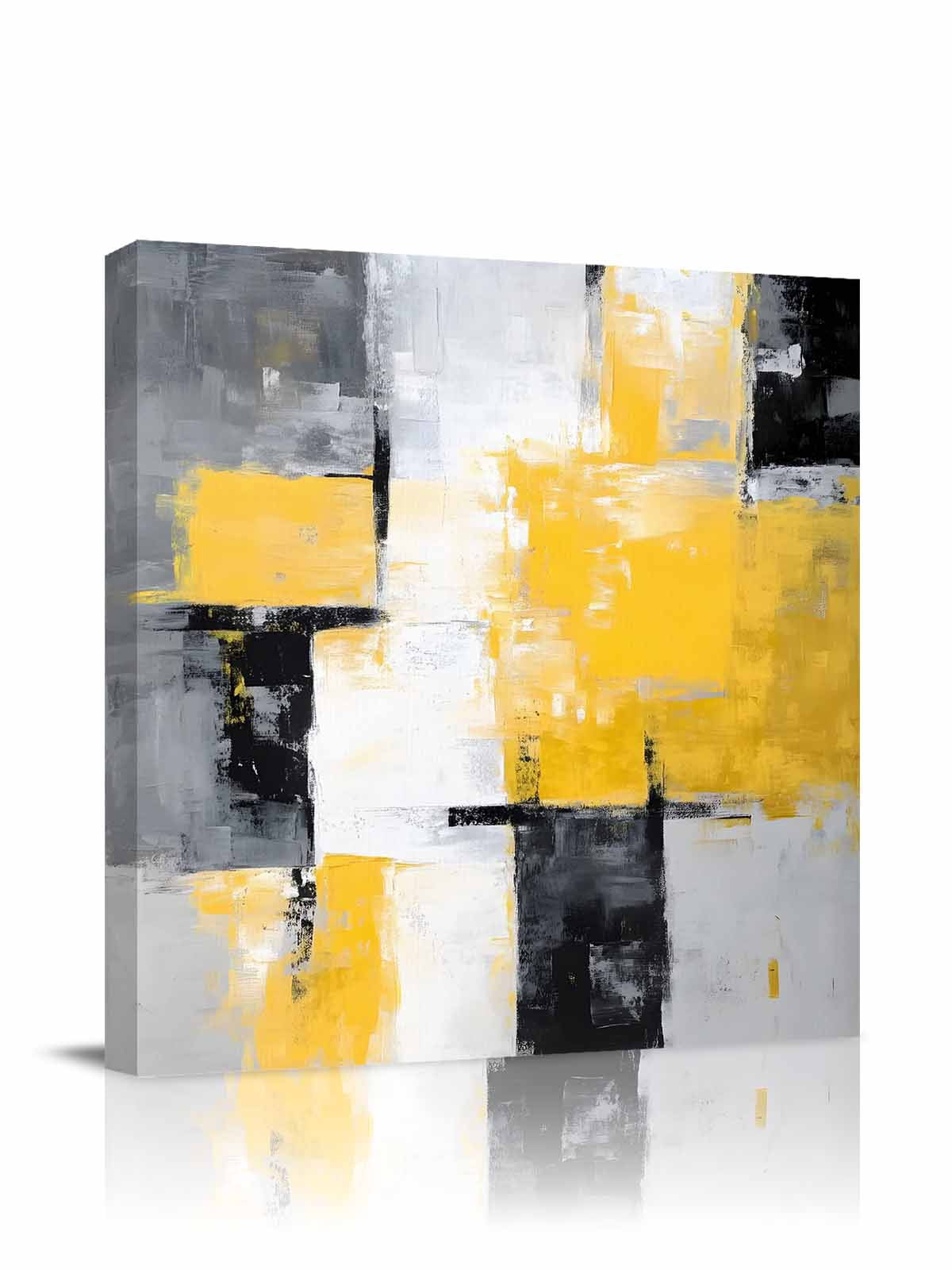 Abstract Mottled Canvas Wall Art, Retro Yellow Gary Stitching Framed ...