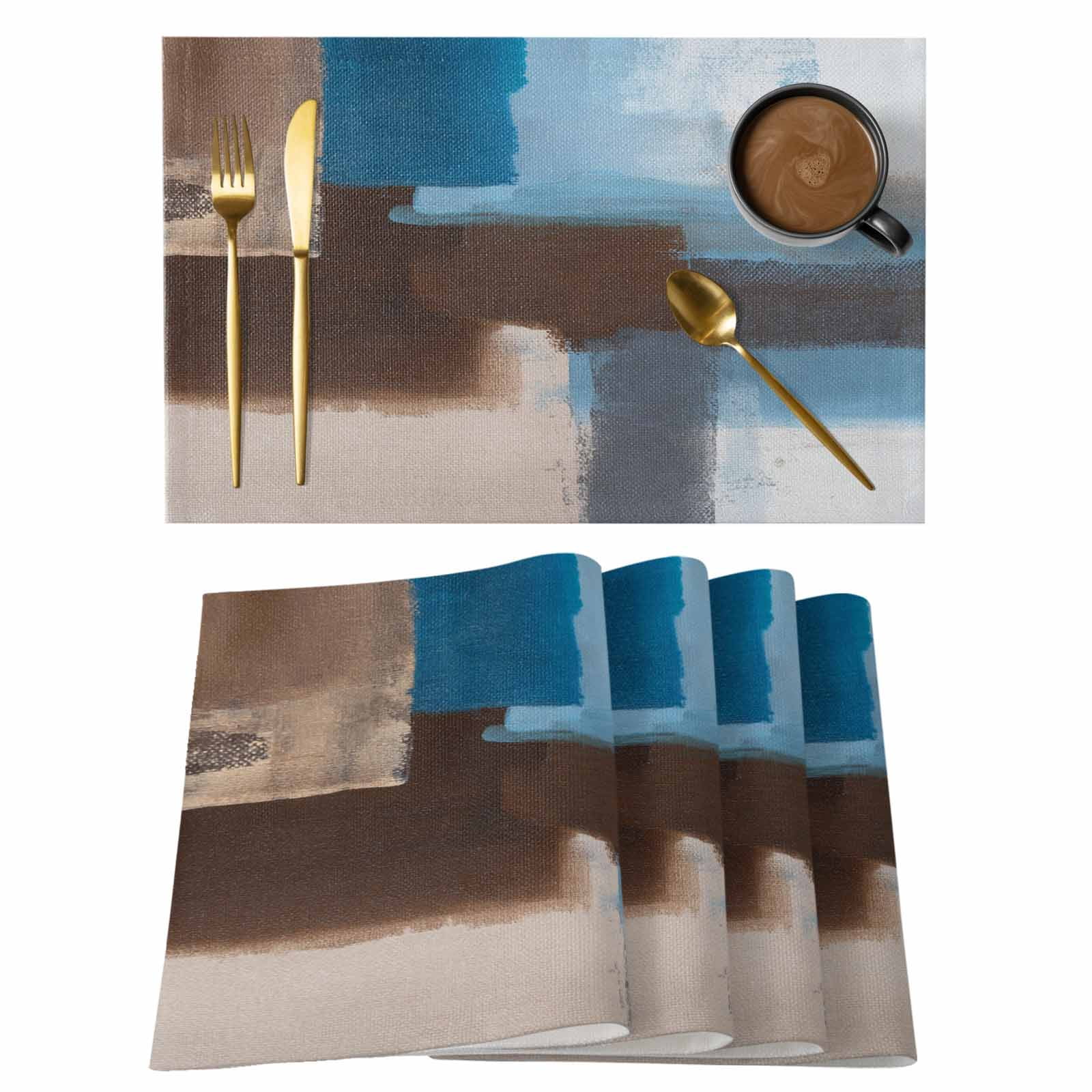 Abstract Mottled Cotton Linen Placemats Set of 1, Brown Blue Vintage ...