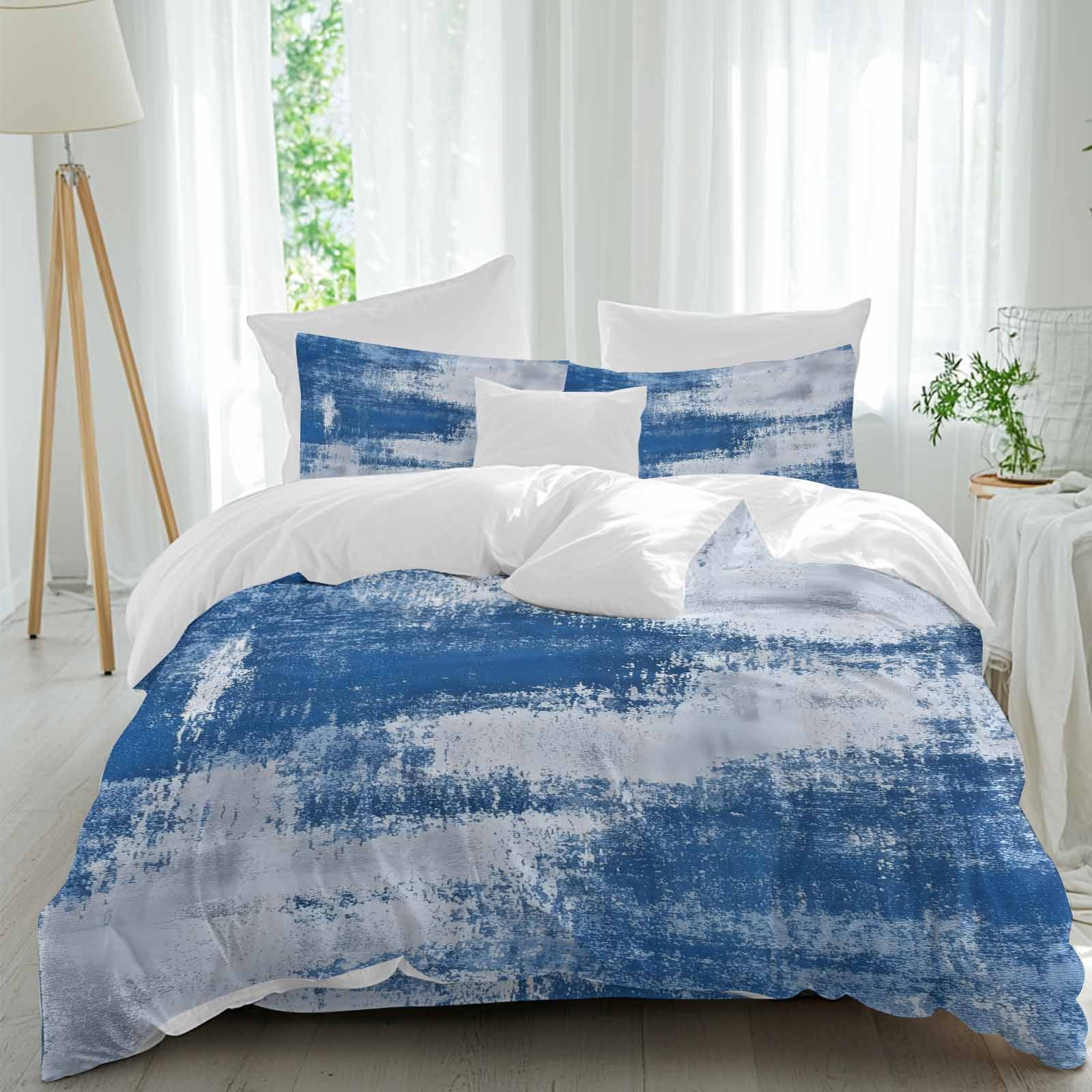 Abstract Mottled Design 4 Piece Duvet Cover Set Full Size Vintage Blue ...