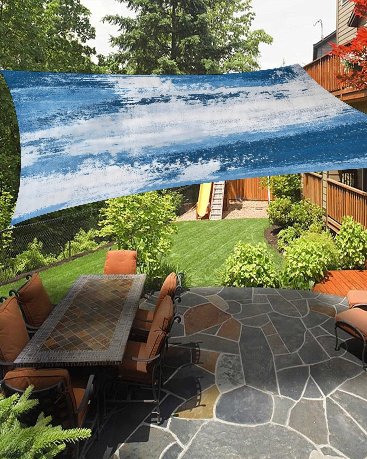 Abstract Mottled Design Sun Shade Sail 12'X16' Retro White Blue ...