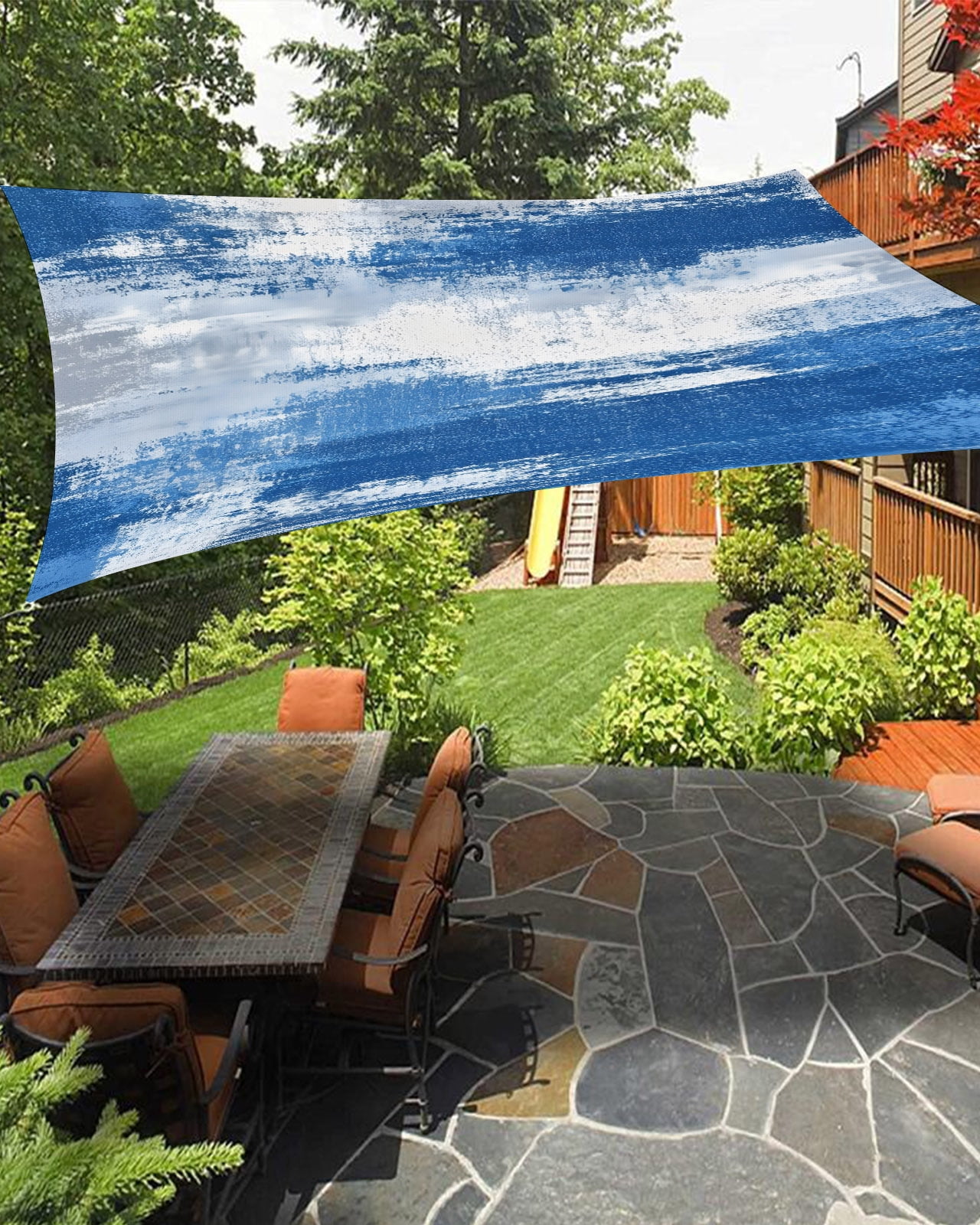 Abstract Mottled Design Sun Shade Sail 12'X16' Vintage White Blue ...