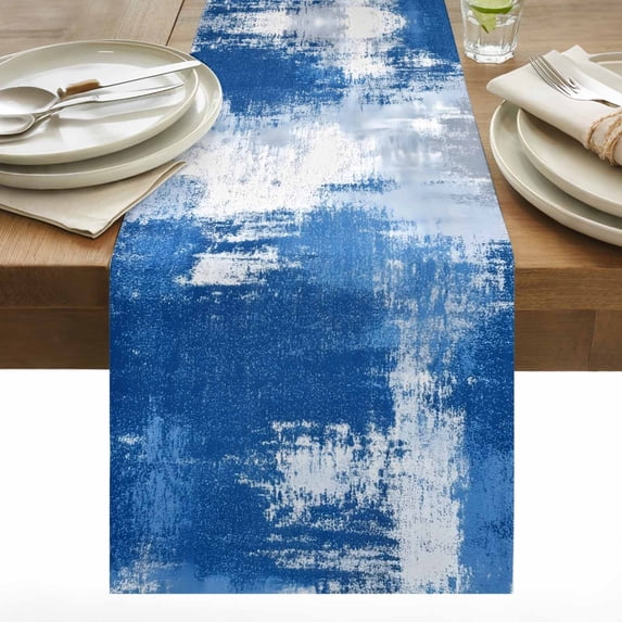 Abstract Mottled Design Table Runner 13x60 inch Vintage White Blue ...
