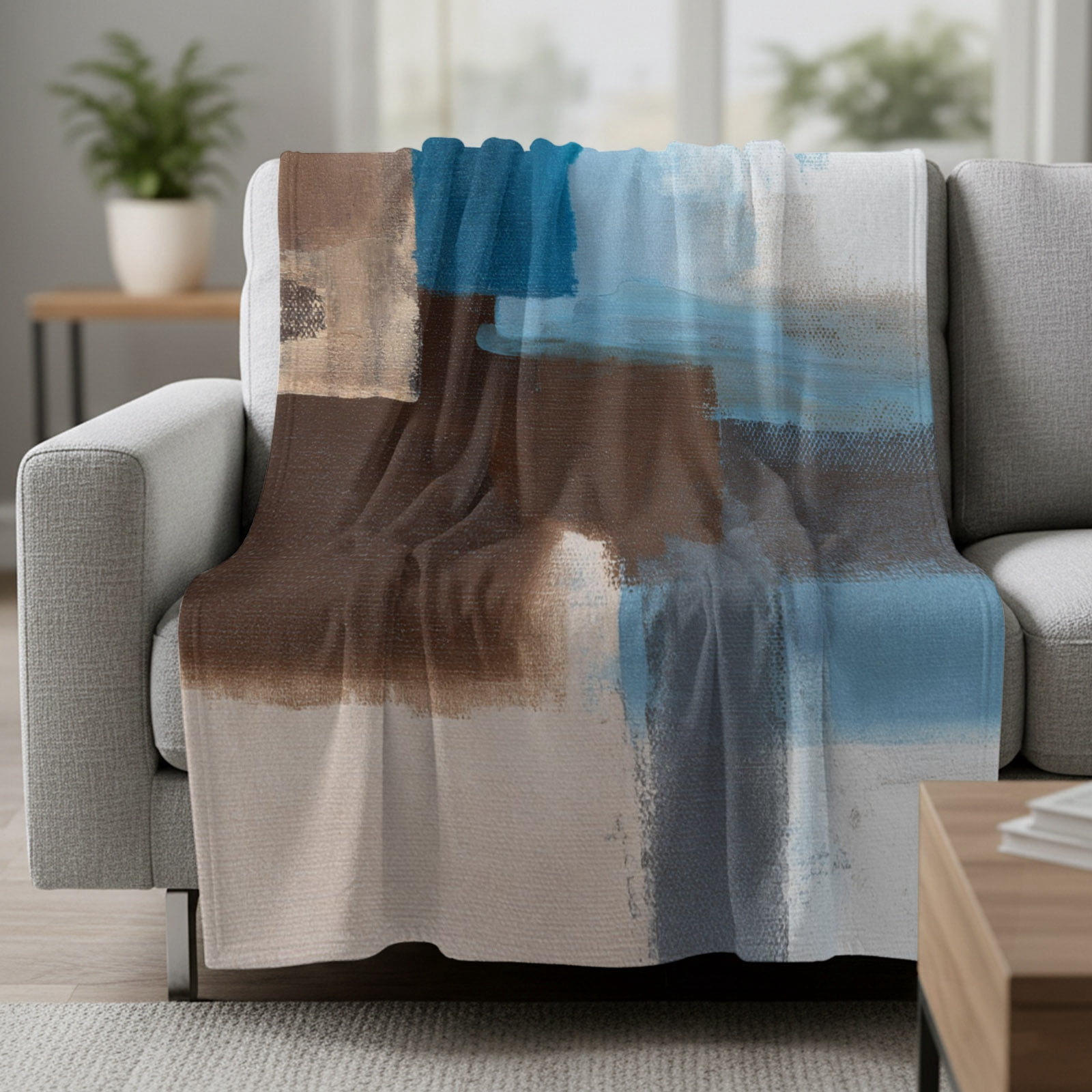 Abstract Mottled Fleece Throw Blanket Brown Blue Vintage Oil Painting ...