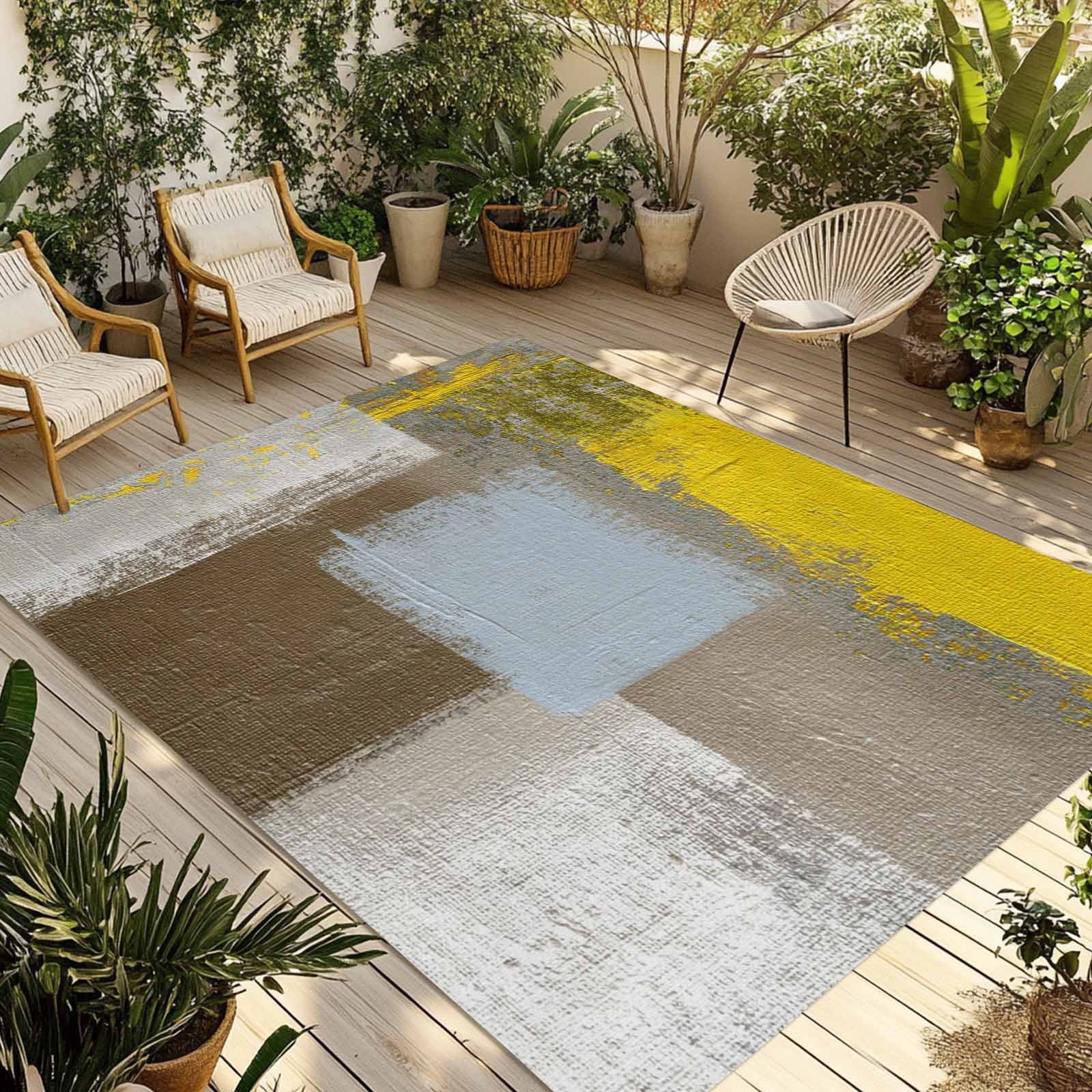 Abstract Mottled Outdoor Rug, Yellow Brown Vintage Oil Painting Texture ...