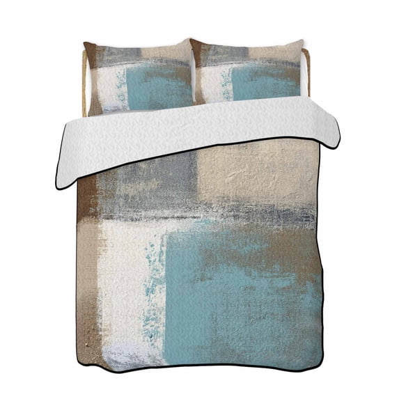Abstract Mottled Quilts Bedding Set Twin Size Brown Beige Vintage Oil ...
