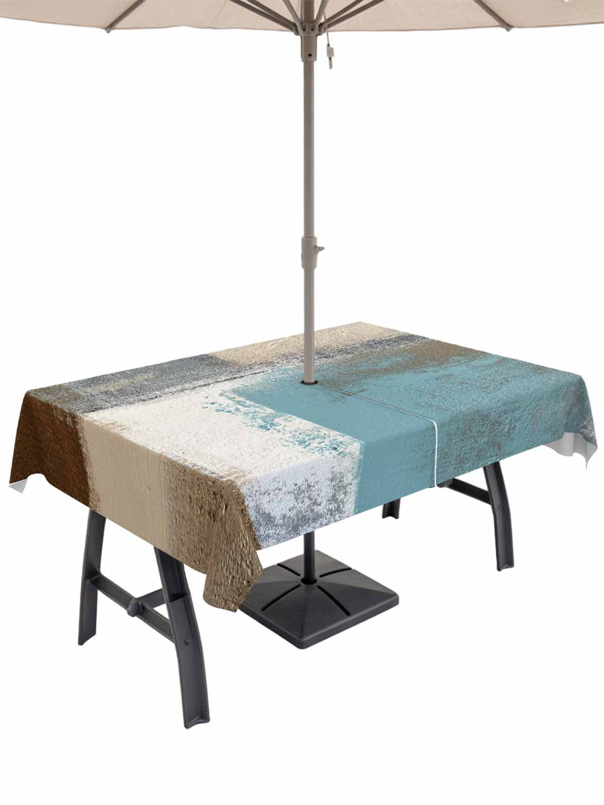 Abstract Mottled Rectangle Outdoor Tablecloth with Umbrella Hole Brown ...