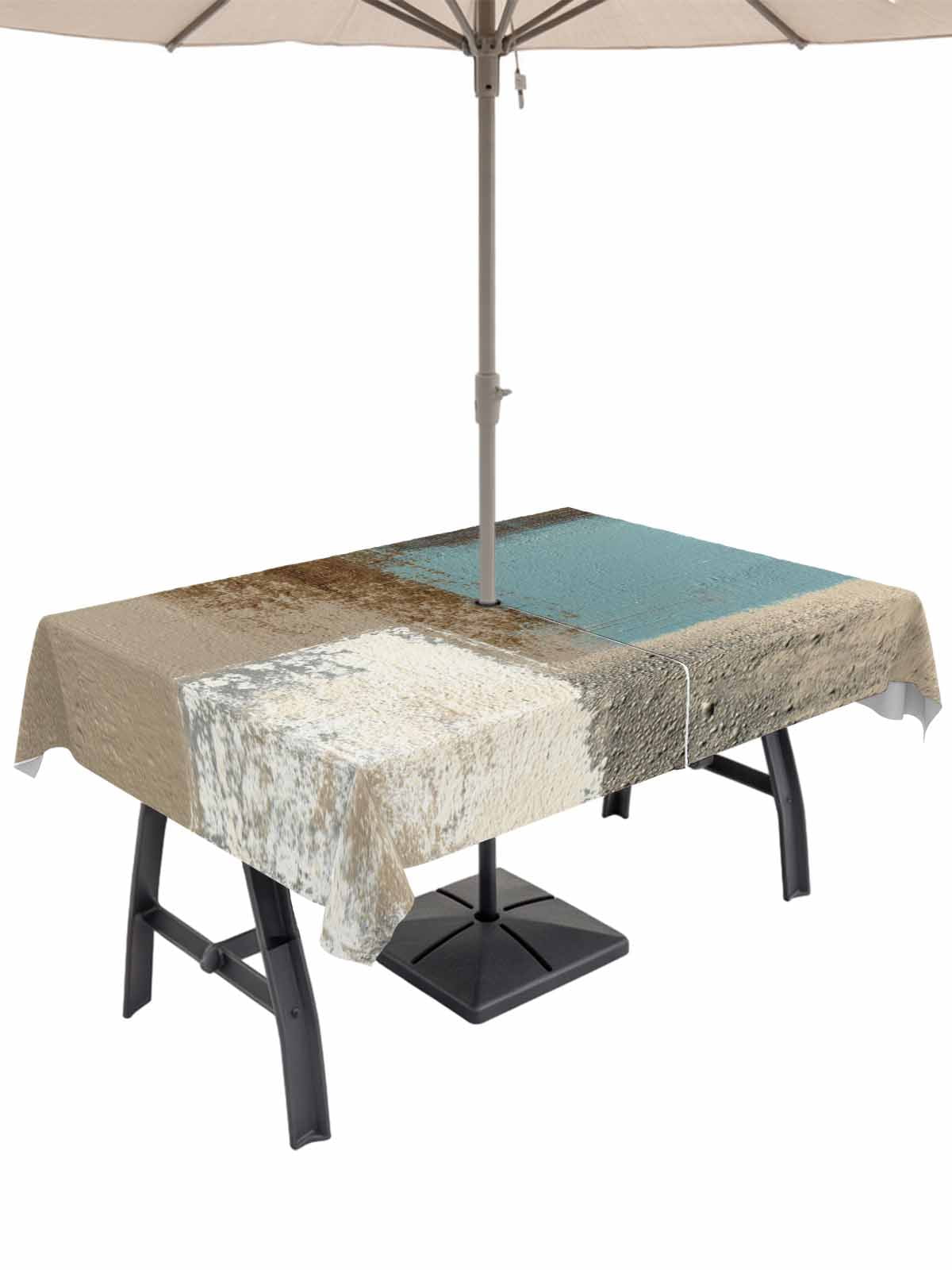 Abstract Mottled Rectangle Outdoor Tablecloth with Umbrella Hole Brown ...