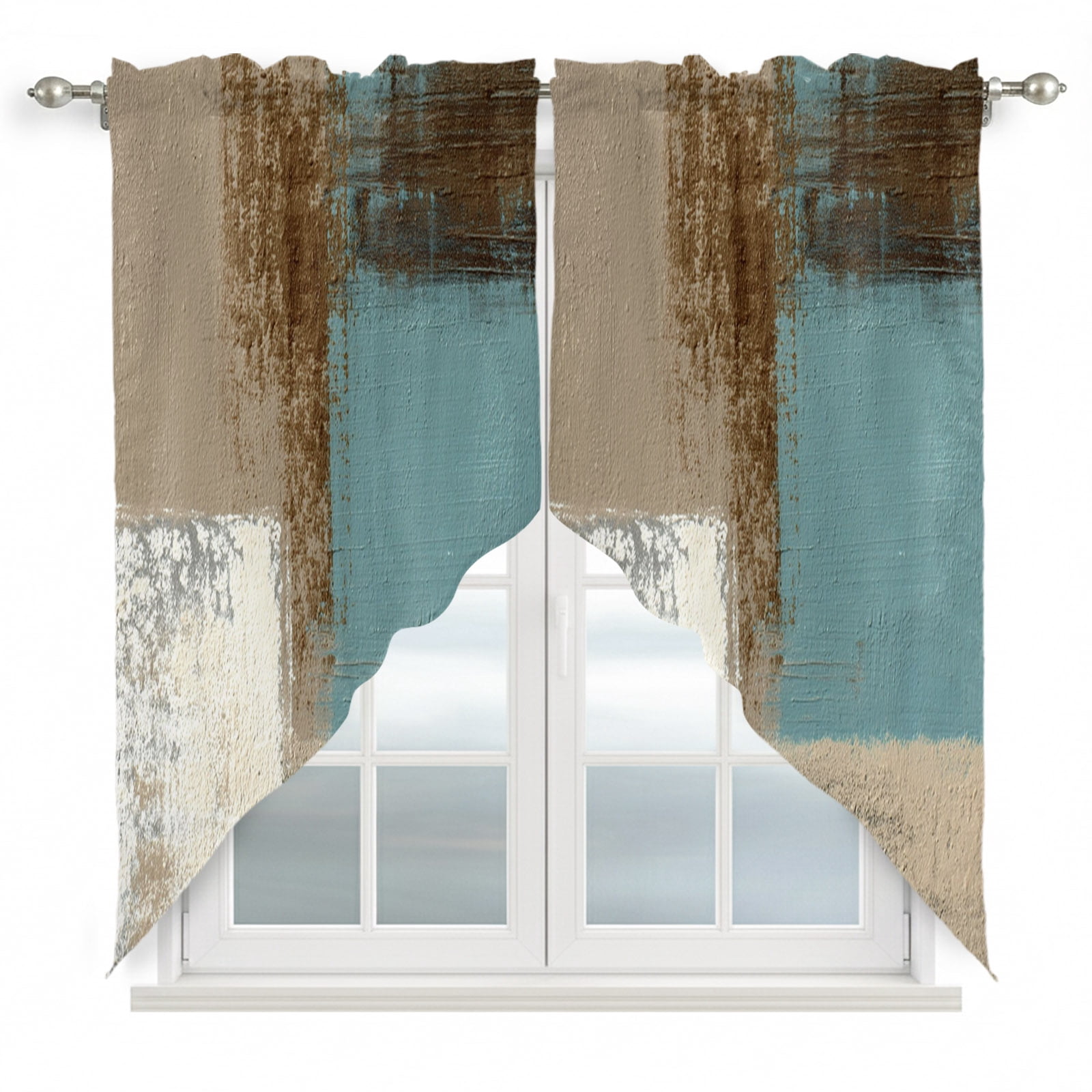 Abstract Mottled Swag Curtain Valance for Window 2 Panels Brown Teal ...