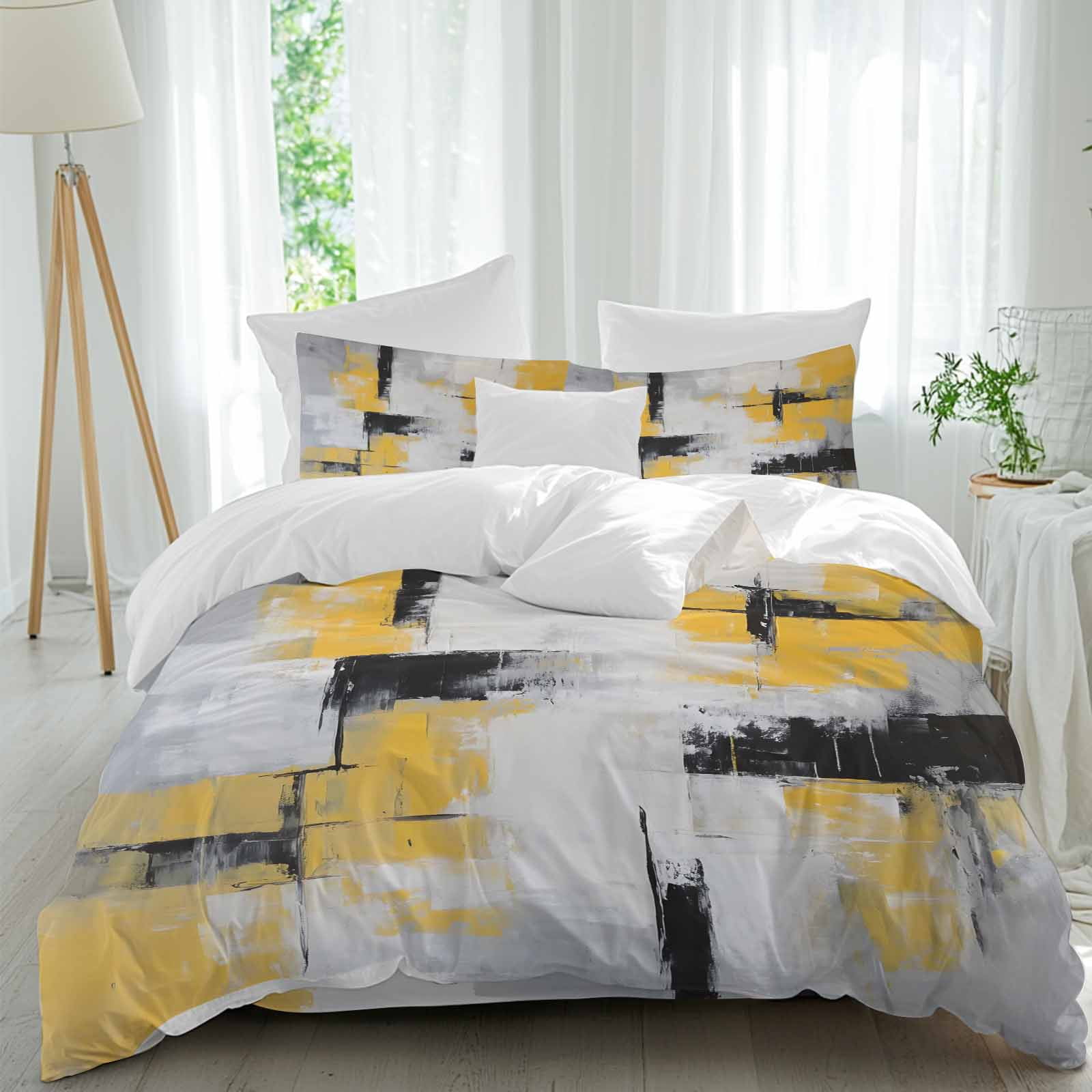 Abstract Mottled Texture 4 Piece Duvet Cover Set Queen Size Gary Yellow ...