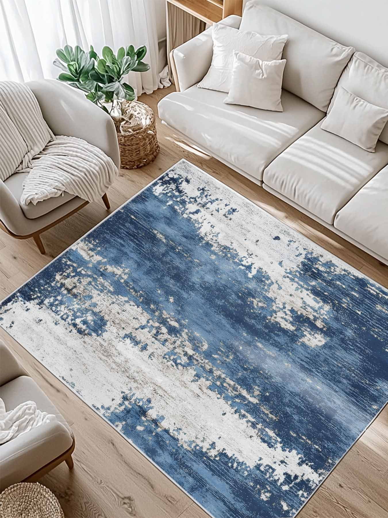 Abstract Mottled Texture Area Rug for Bedroom 3x5 Ft Blue Gary ...