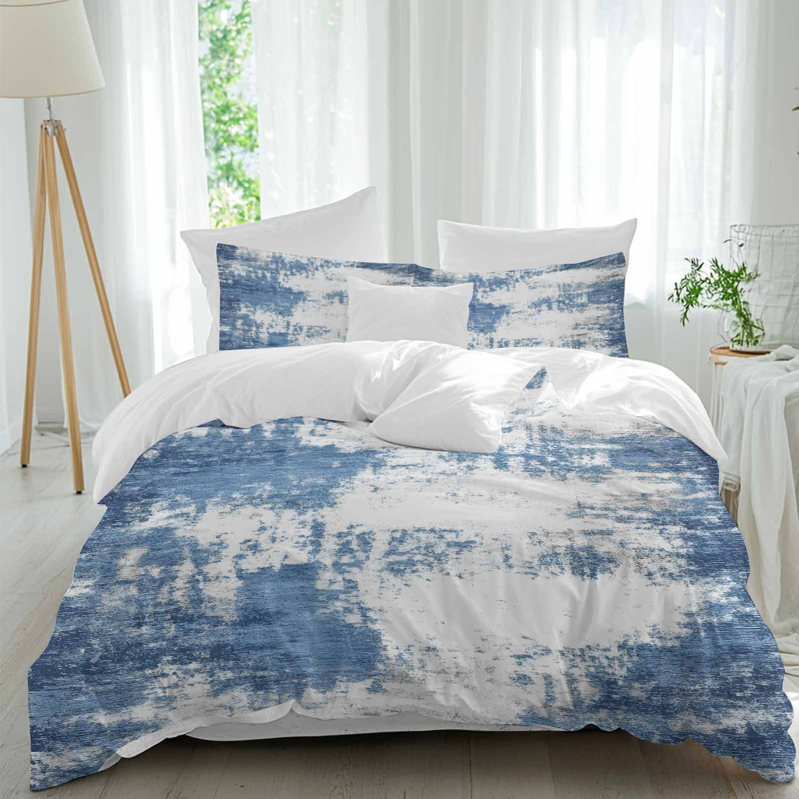 Abstract Mottled Texture Duvet Cover Set Full Size, Gary Blue Stitching ...