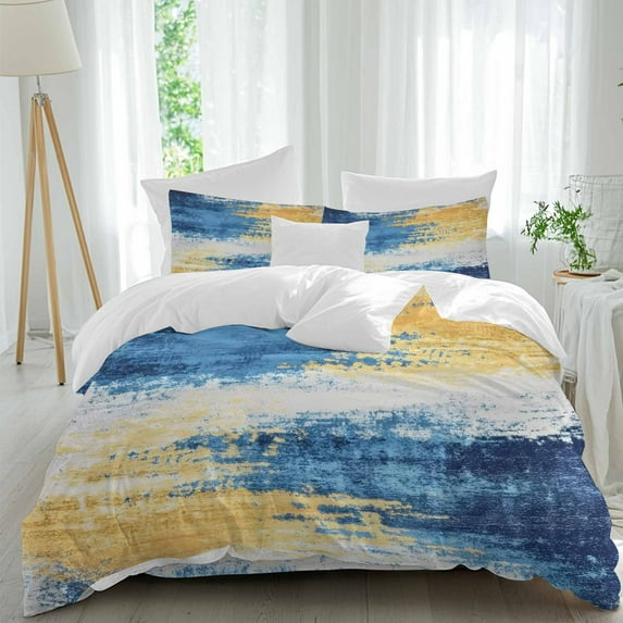 Abstract Mottled Texture Duvet Cover Set King Size, Blue Yellow ...