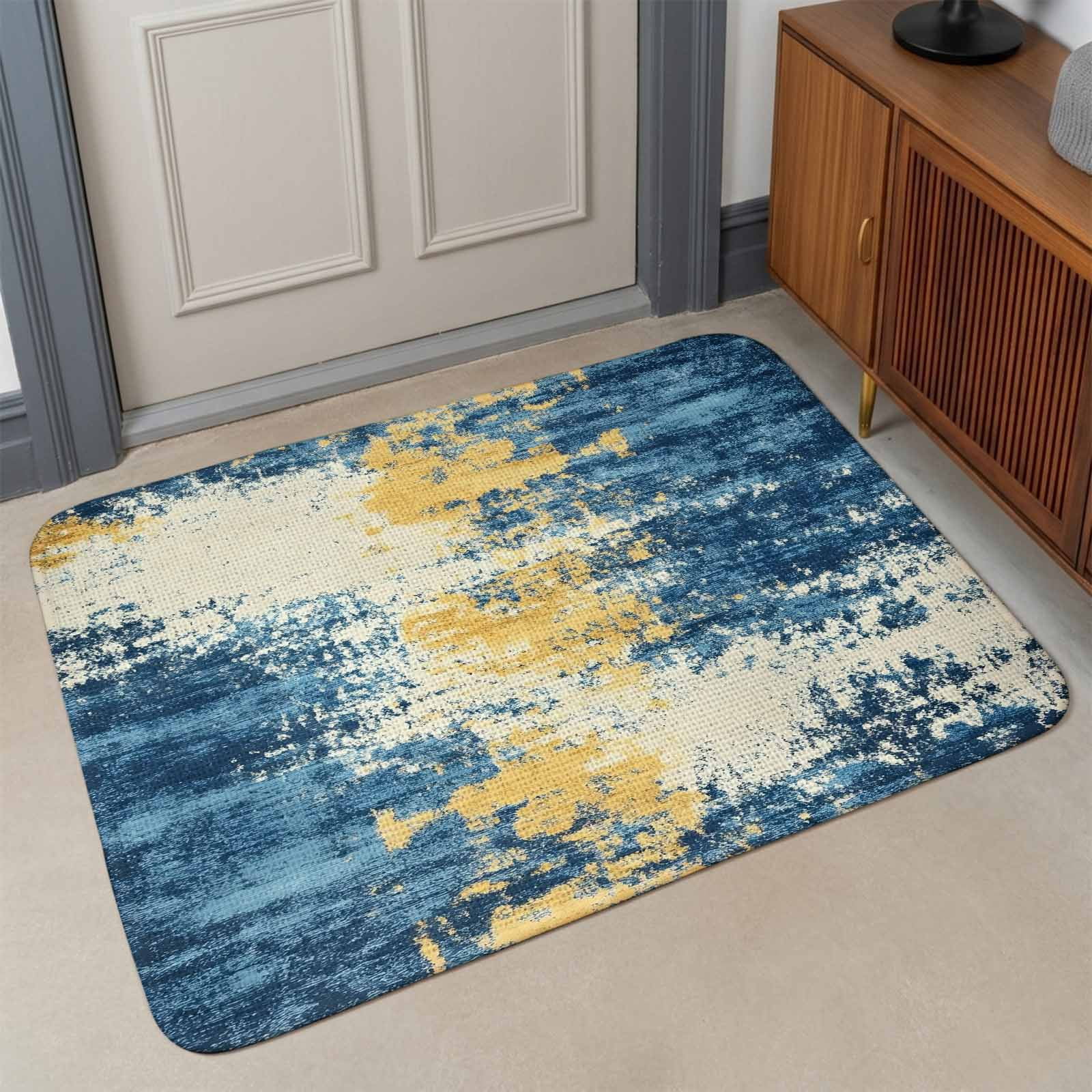 Abstract Mottled Texture Front Door Mat Indoor Entrance, Retro Yellow ...