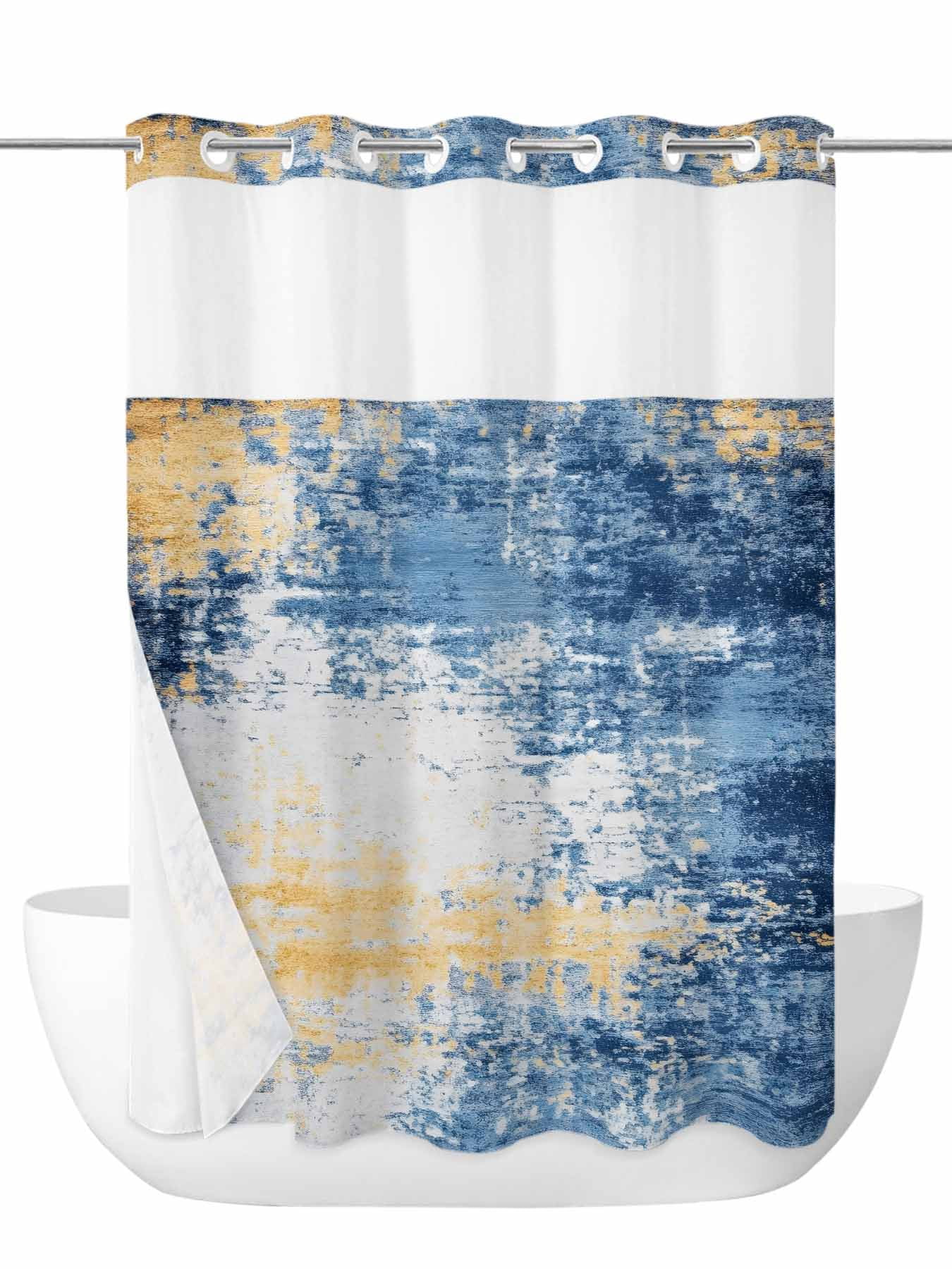 Abstract Mottled Texture No Hook Shower Curtain and Liner Set Yellow ...