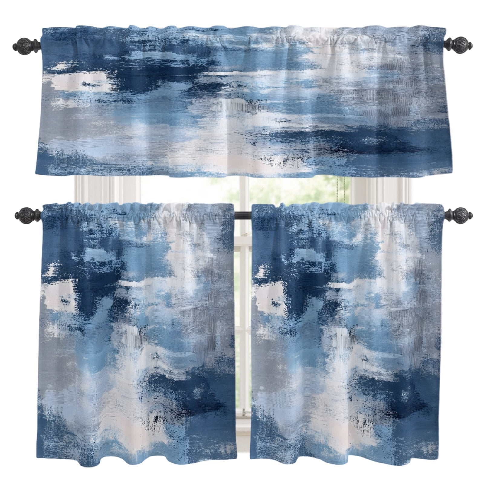 Abstract Mottled Texture Kitchen Curtains Valance and Tier Set Blue ...