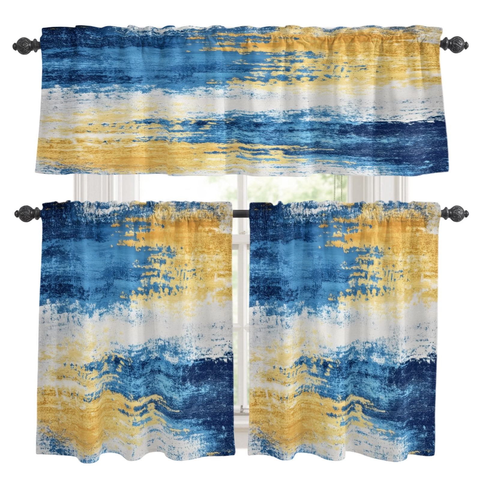 Abstract Mottled Texture Kitchen Curtains Valance and Tier Set Blue ...