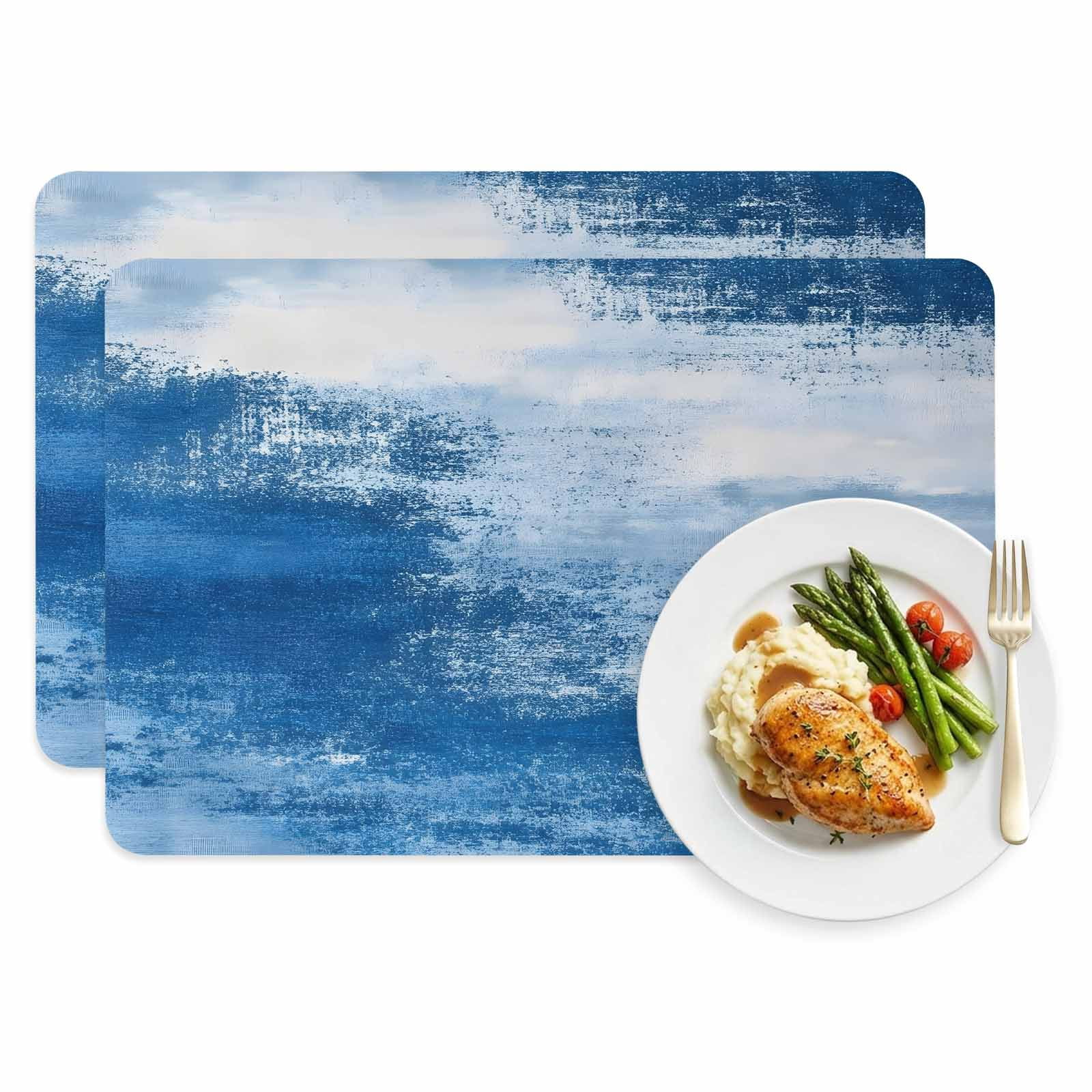 Abstract Mottled Texture Leather Placemats Set of 2, 12x18 Inch, White ...