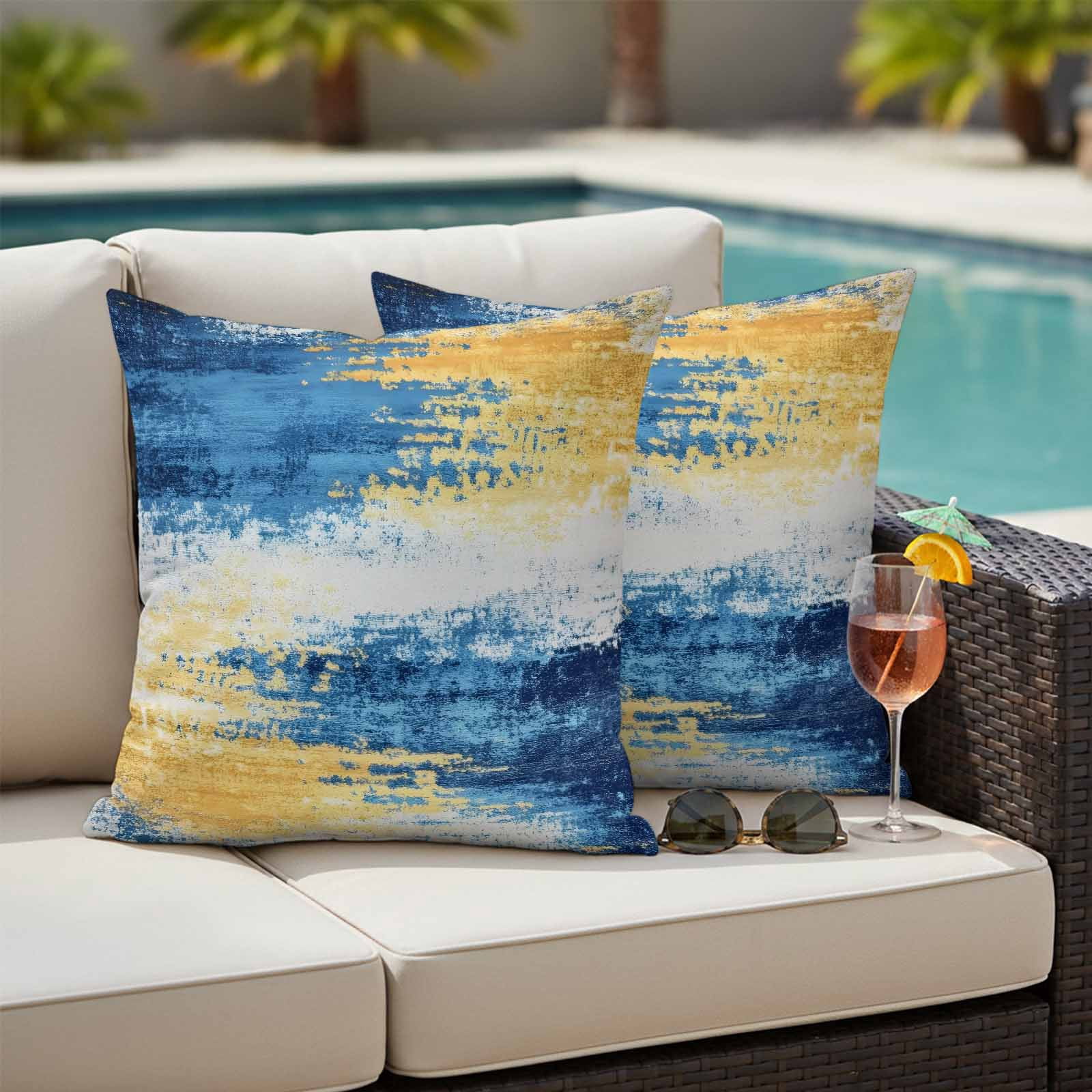 Abstract Mottled Texture Outdoor Throw Pillow Covers Set of 2, Blue ...