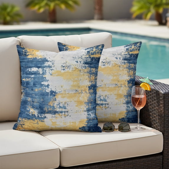 Abstract Mottled Texture Outdoor Throw Pillow Covers Set of 2, Blue ...