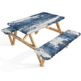 Abstract Mottled Texture Picnic Table Cover with Bench Covers Blue Gray ...