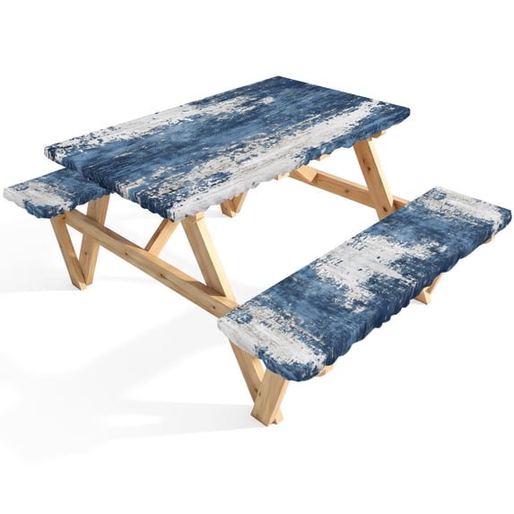 Abstract Mottled Texture Picnic Table Cover with Bench Covers Blue Gray ...
