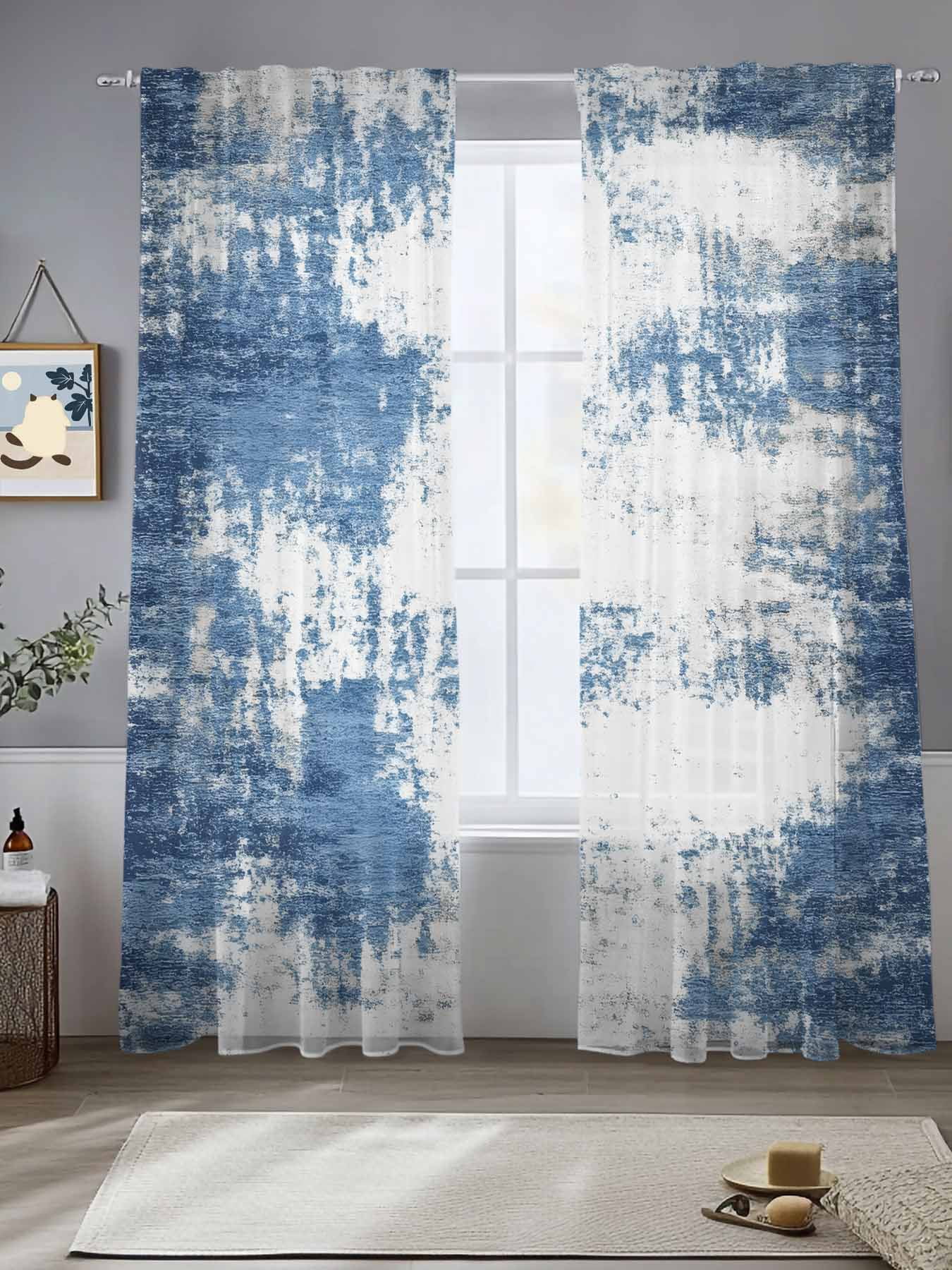 Abstract Mottled Texture Sheer Curtains 108 Inches Long 2 Panels Gary ...