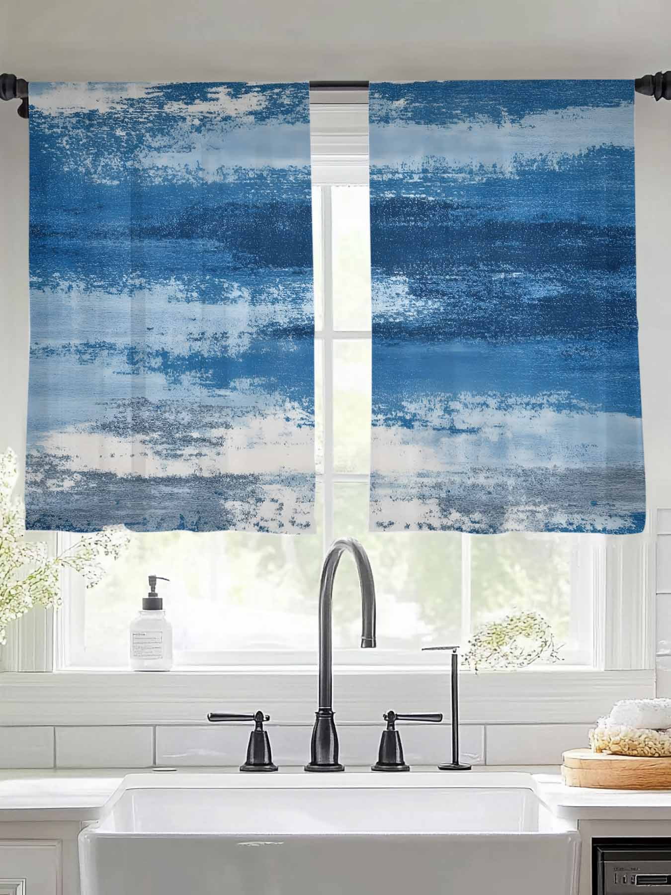 Abstract Mottled Texture Sheer Curtains 54 Inches Long 2 Panels Vintage ...