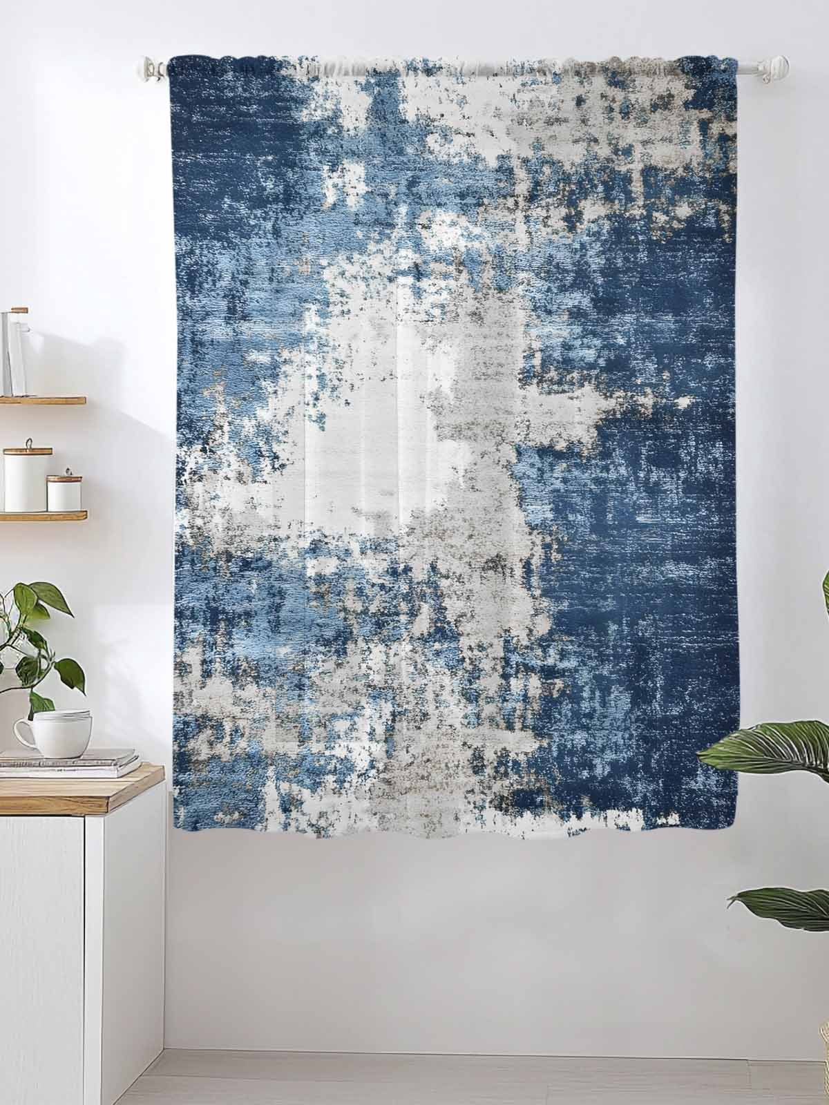 Abstract Mottled Texture Sheer Curtains 63 Inch Long 1 Panel Gray Blue ...