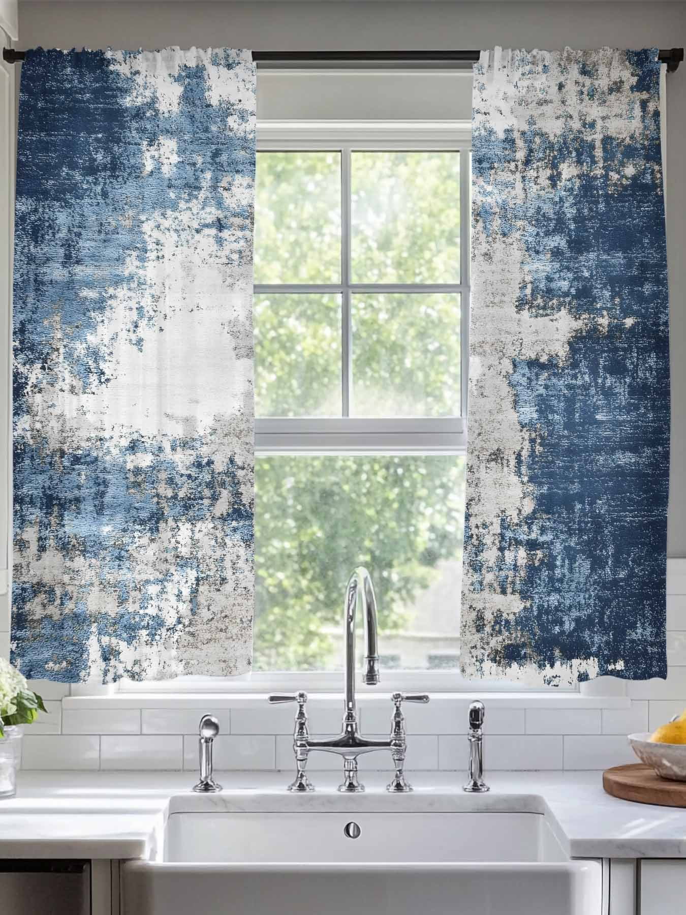 Abstract Mottled Texture Sheer Curtains 72 Inches Long 2 Panels Gray ...