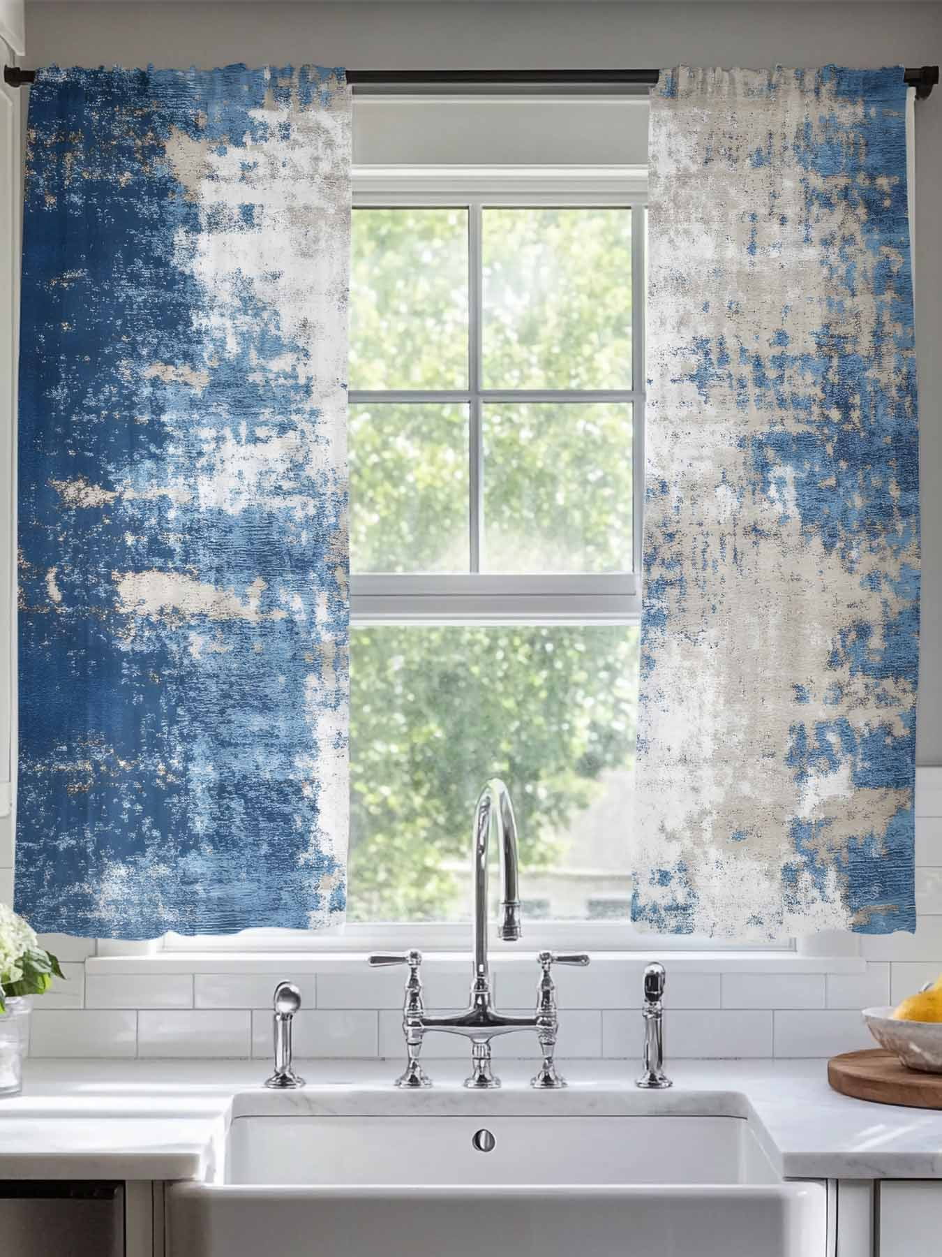 Abstract Mottled Texture Sheer Curtains 72 Inches Long 2 Panels Vintage ...