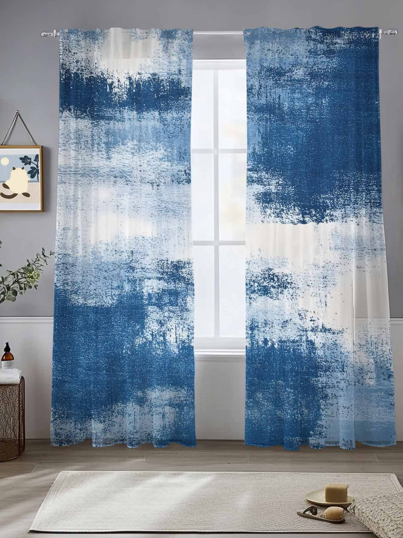 Abstract Mottled Texture Sheer Curtains 84 Inches Long 2 Panels Retro ...