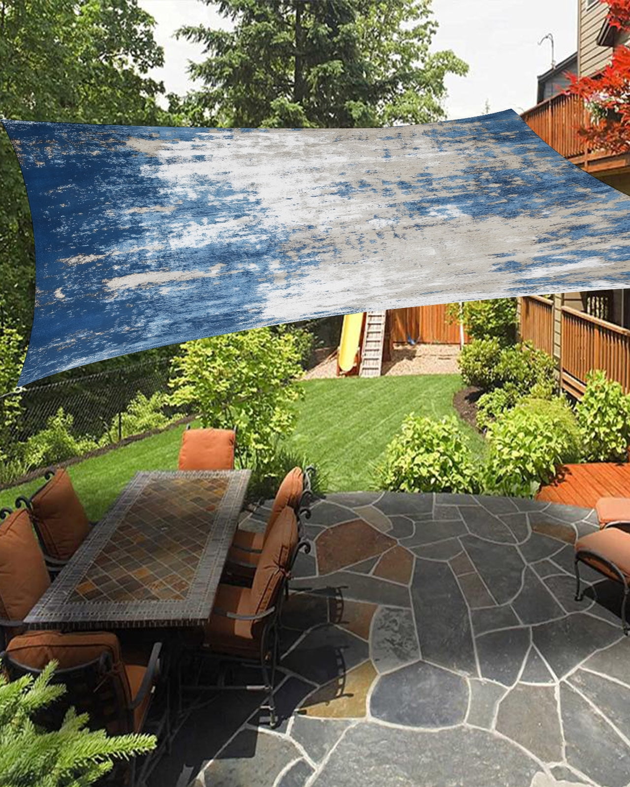 Abstract Mottled Texture Sun Shade Sail 12'X16' Vintage Blue Gray ...
