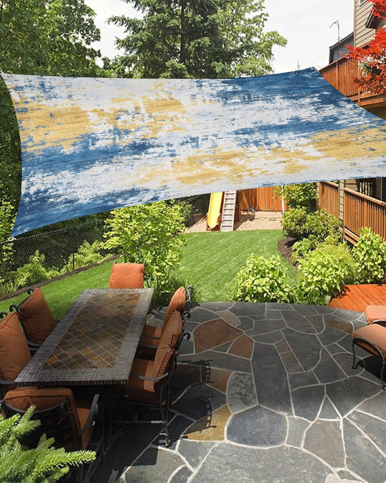 Abstract Mottled Texture Sun Shade Sail 6.5'X10' Retro Blue Yellow ...