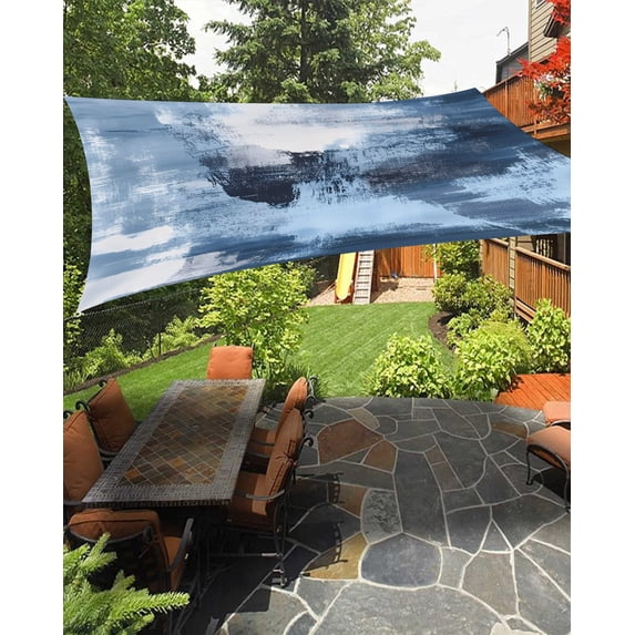 Abstract Mottled Texture Sun Shade Sail 6.5'X10' White Blue Oil ...