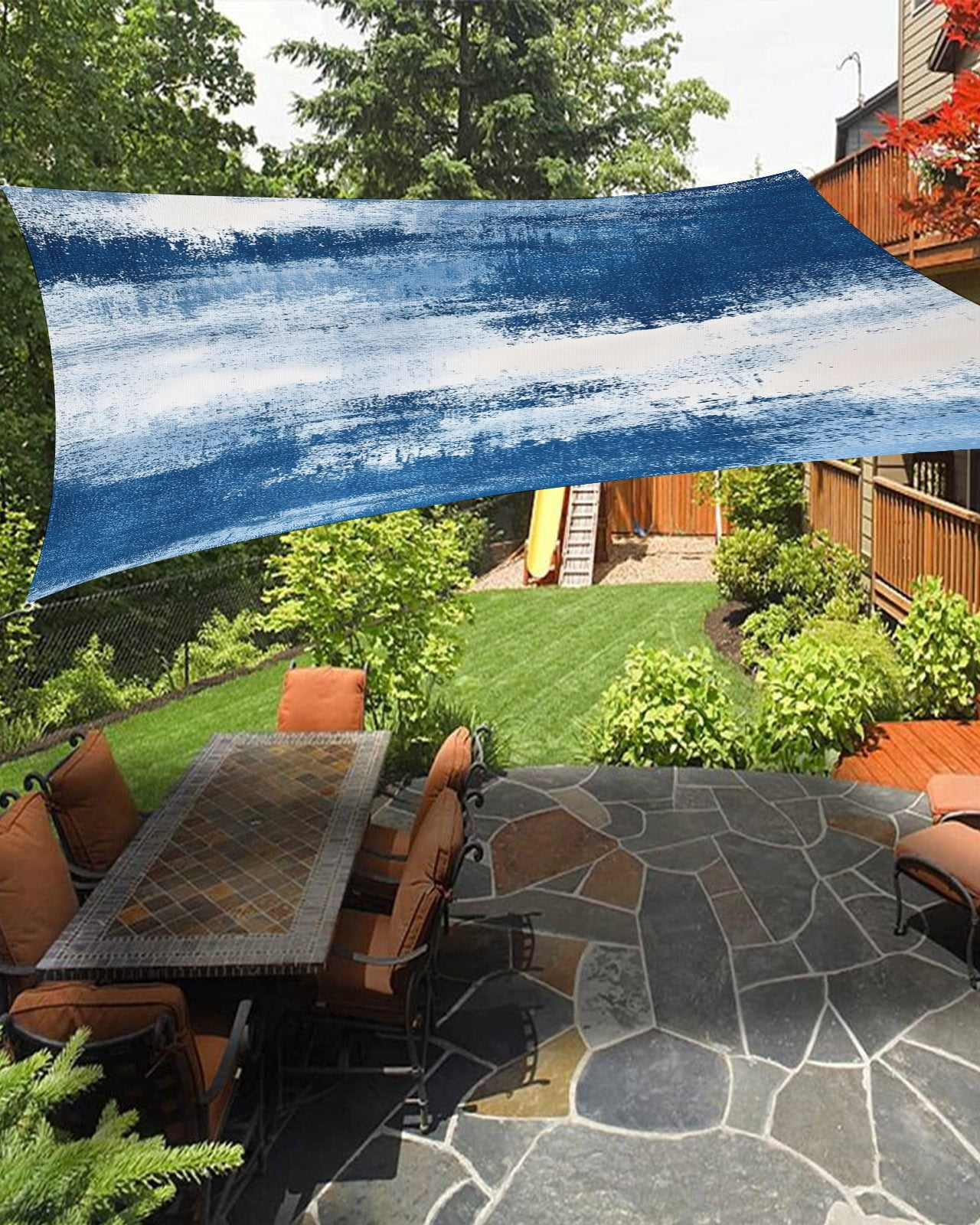 Abstract Mottled Texture Sun Shade Sail 8'X10' Retro White Blue ...