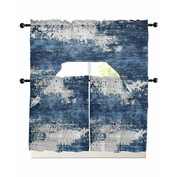 Abstract Mottled Texture Swag Valance and Tier Curtains Set Blue Gary ...
